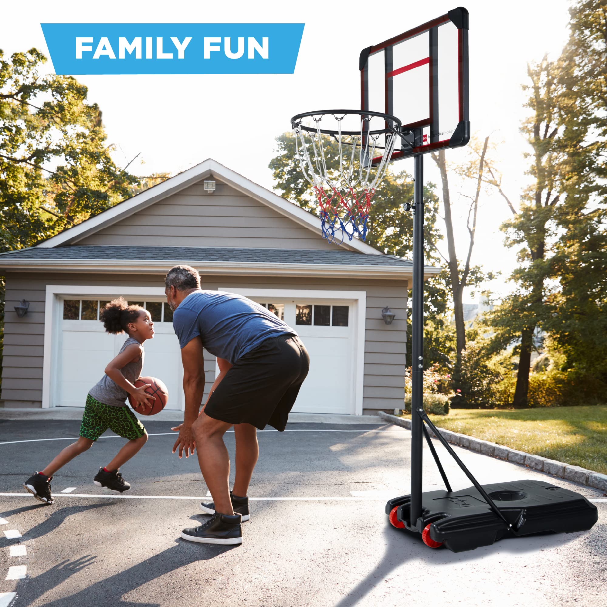 Best Choice Products Kids Height-Adjustable Basketball Hoop System, Portable Game w/Wheels, Fillable Base, 70.5in to 82.3in Height - Clear