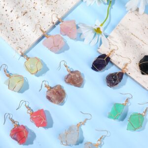 8 Pairs Handmade Crystal Drop Earrings for Women Natural Raw Amethyst Dangling Earrings Healing Crystals Earrings Sets(Novel Style)