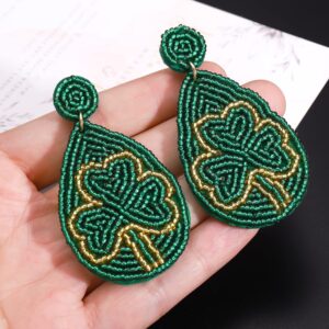 St. Patrick's Day Earrings Festive Shamrock Beaded Teardrop Earring for Women Dangling Statement Green Leaf Lucky Clover Hat Drop Dangle Earrings Irish Holiday Jewelry Gift