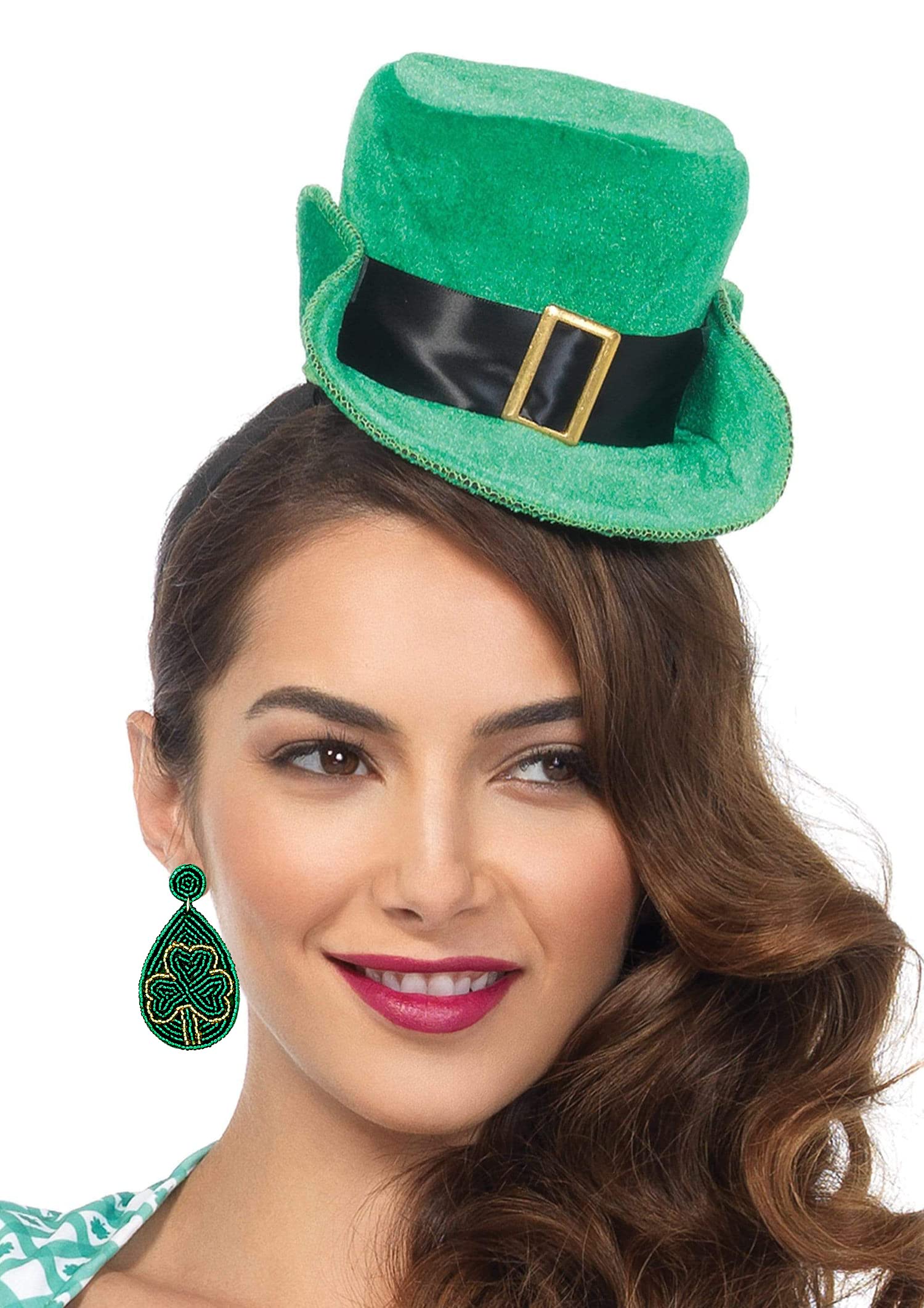 St. Patrick's Day Earrings Festive Shamrock Beaded Teardrop Earring for Women Dangling Statement Green Leaf Lucky Clover Hat Drop Dangle Earrings Irish Holiday Jewelry Gift