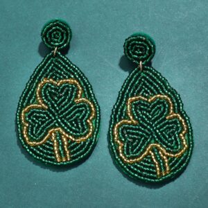 St. Patrick's Day Earrings Festive Shamrock Beaded Teardrop Earring for Women Dangling Statement Green Leaf Lucky Clover Hat Drop Dangle Earrings Irish Holiday Jewelry Gift