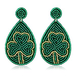 st. patrick's day earrings festive shamrock beaded teardrop earring for women dangling statement green leaf lucky clover hat drop dangle earrings irish holiday jewelry gift