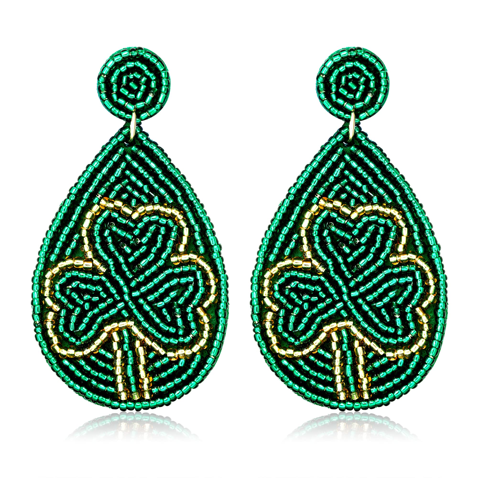 St. Patrick's Day Earrings Festive Shamrock Beaded Teardrop Earring for Women Dangling Statement Green Leaf Lucky Clover Hat Drop Dangle Earrings Irish Holiday Jewelry Gift