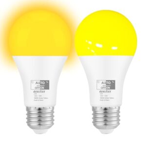 qualilux dusk to dawn bug light bulbs outdoor, 1900k amber yellow, 800 lumen, led 12w, a19 e26, 2-pack, hq-h019