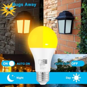 Qualilux Dusk to Dawn Bug Light Bulbs Outdoor, 1900K Amber Yellow, 800 Lumen, LED 12W, A19 E26, 2-Pack, HQ-H019