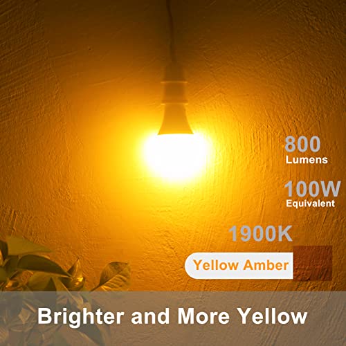 Qualilux Dusk to Dawn Bug Light Bulbs Outdoor, 1900K Amber Yellow, 800 Lumen, LED 12W, A19 E26, 2-Pack, HQ-H019