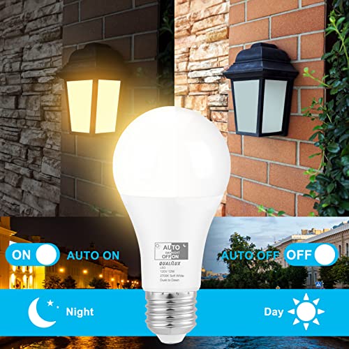 Qualilux Dusk to Dawn Light Bulbs 1000 Lumen, Soft White, LED 12W, Non-Dimmable, A19 E26, 2-Pack, HQ-H021