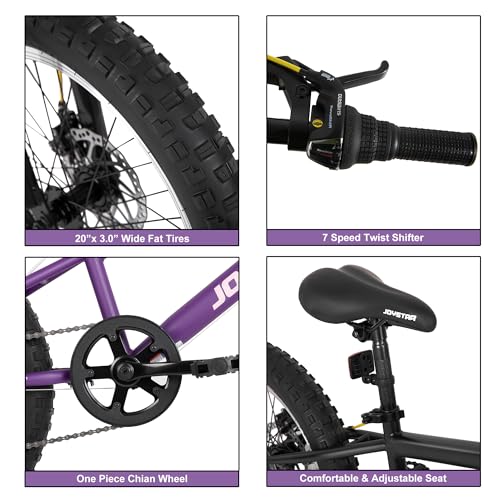 JOYSTAR 20 Inch Girls Moutain Bike for Kids Ages 7-12 Year Old Shimano 7-Speed and Dual Disc Brake 20 Inch Fat Tire Kids Bike Girl Bicycle Purple