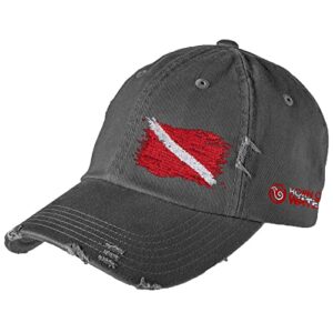 born of water scuba dive flag distressed hat: mens low profile hat - gray