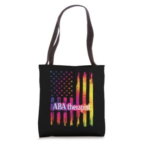 aba therapist us flag applied behavior analysis tote bag