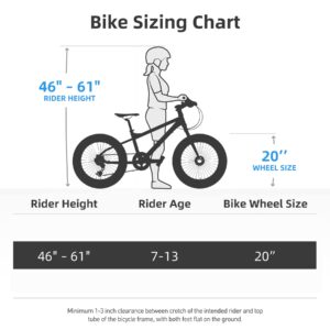 JOYSTAR 20 Inch Moutain Bike for Kids Ages 7-12 Year Old Boys Girls Shimano 7-Speed and Dual Disc Brake 20 Inch Fat Tire Boy Bike Kids' Bicycle Black