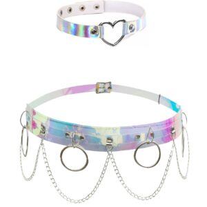 TOPACC Rave Chain Belt Cosplay Holographic Halloween Accessories Iridescent Heart Choker Girls Festival Outfits for Women