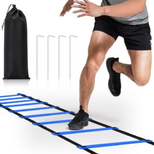 DIKAKO Agility Ladder - 20ft 12 Rung Agility Ladder Speed Training Equipment, Kids and Adult Speed Ladder for Football, Basketball, Fitness Training - Included Carry Bag and 4 Steel Stakes, Blue