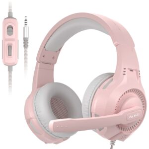 anivia headset gaming headsets - ah68s wired over ear headphone with mic, volume control, noise isolating for multi-platform -pink