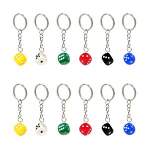 honbay 12pcs resin dice keychains 3d cube square dice key rings keyfob for bag purse wallet cellphone or car pendant (6 color)