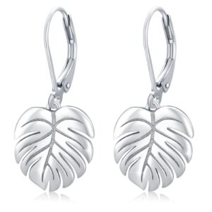 monstera earrings 925 sterling silver leverback earrings palm leaves tropical earrings plant dangle drop earring for women fashion jewelry