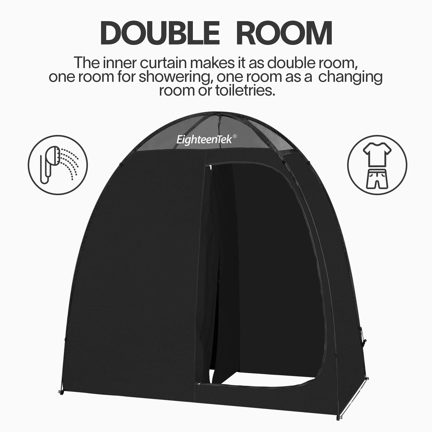 EighteenTek Camping Shower Tent Changing Room 2 Rooms Outdoor Pop Up Camping Toilet Portable Privacy Dressing Shelter 83"x43"x80"H