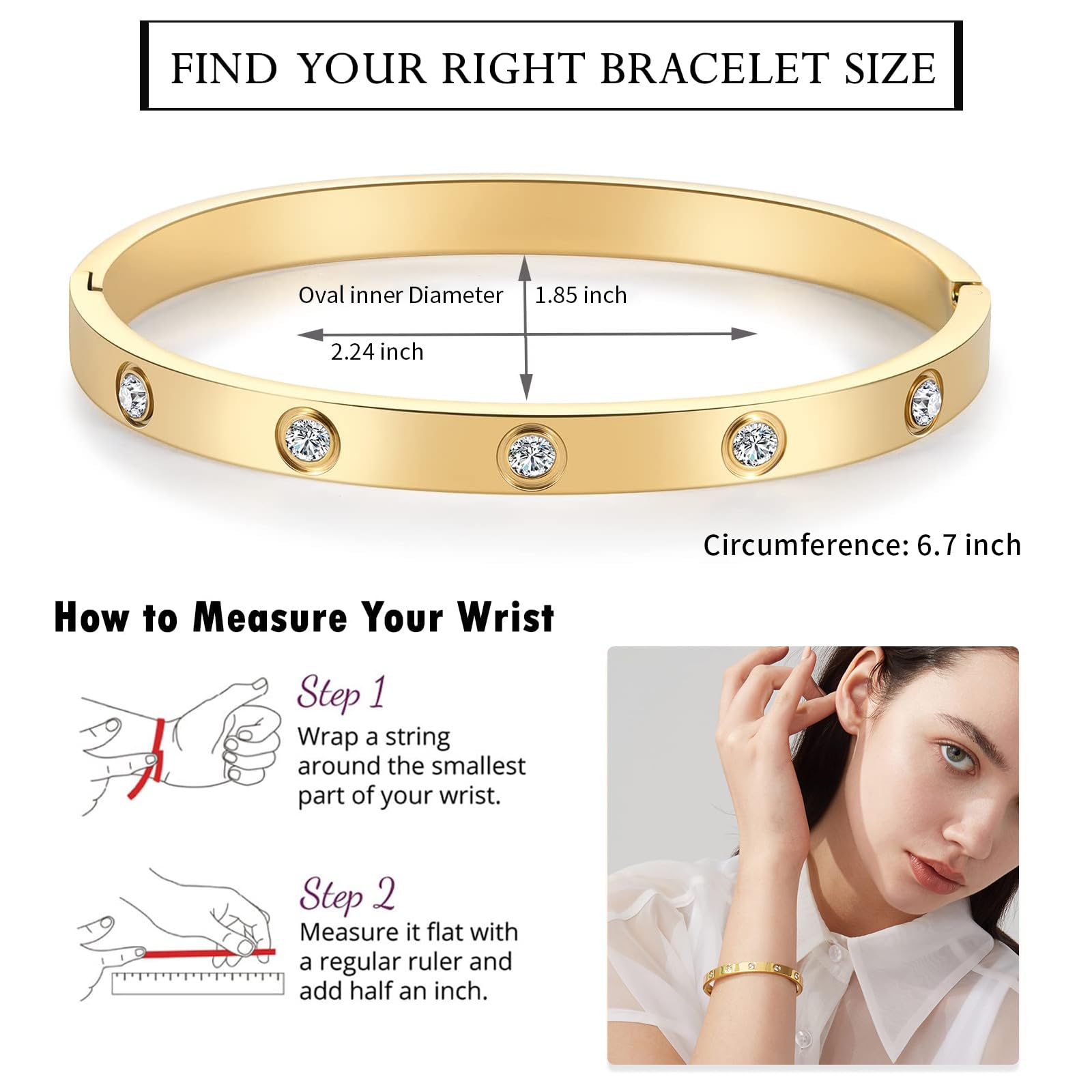 PDWZNBA 18K Gold Plated Love Friendship Bracelet with Cubic Zirconia Stones Bangle Cuff Best Gifts with Crystal for Mother's Day Valentine's Day Wedding Couples and Birthdays