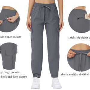 MOUEEY Women's Cargo Joggers Lightweight Quick Dry Athletic Water Resistant Lounge Casual Pants with Zipper Pockets Grey 3XL