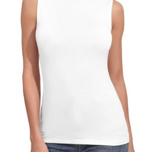 UNTYHOTS Women's Sleeveless Mock Turtleneck Tanktop Basic Stretch Fitting Pullover Lightweight Slim Shirt (Sleeveless White,X-Large)