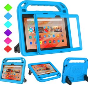 bmouo kids case for fire hd 10 tablet (13th/11th generation, 2023/2021) with screen protector, shockproof case for amazon fire hd 10 tablet - blue