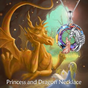 LUHE Dragon Necklace Gifts for Women Sterling Silver Crystal Dragon Necklace Queen Princess Stroking Dragon Jewelry