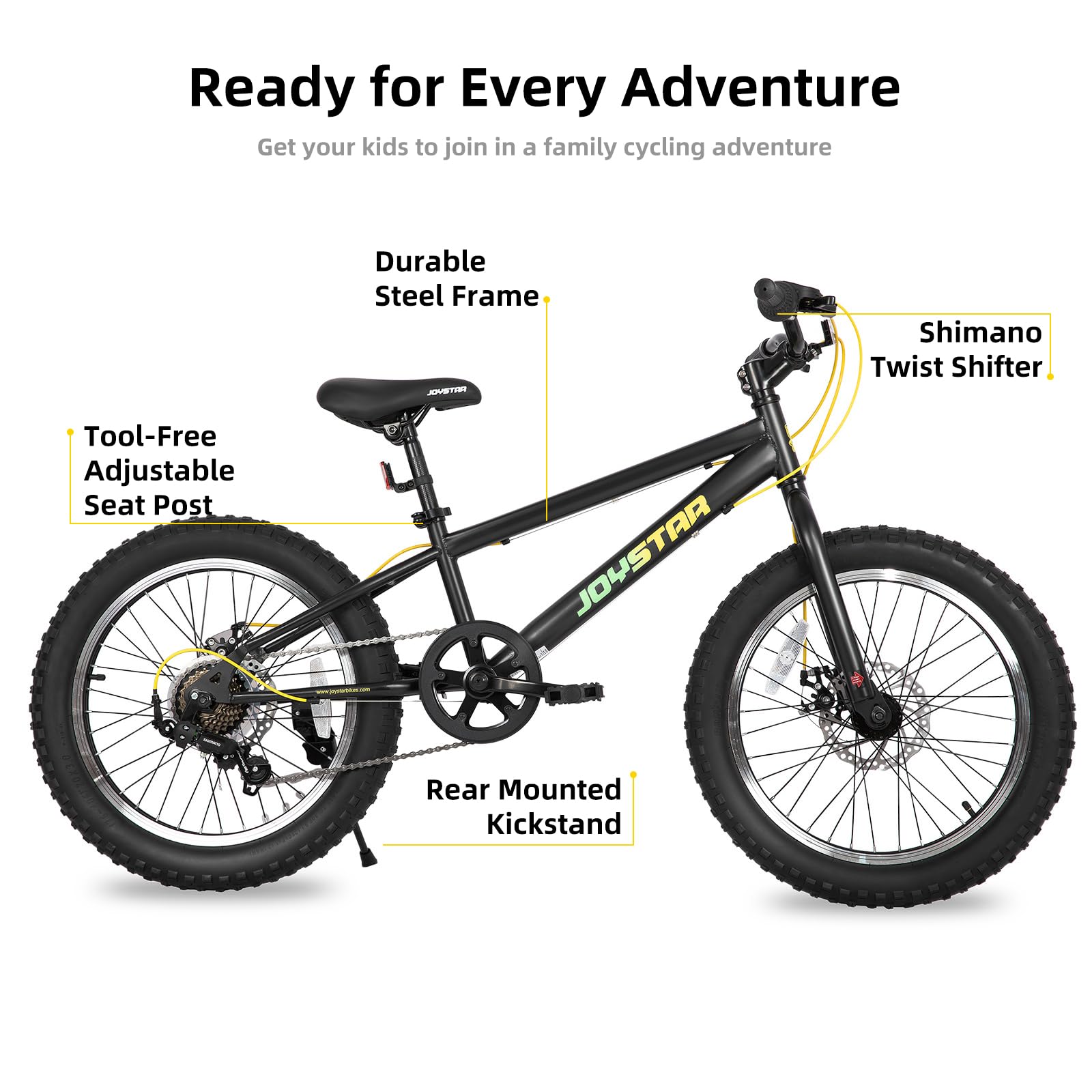 JOYSTAR 20 Inch Moutain Bike for Kids Ages 7-12 Year Old Boys Girls Shimano 7-Speed and Dual Disc Brake 20 Inch Fat Tire Boy Bike Kids' Bicycle Black