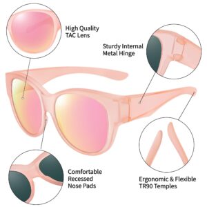 URUMQI Sunglasses Fit Over Glasses for Women, Polarized UV400 Protection Sun Glasses Trendy Round Cat Eye Shades Large Lens