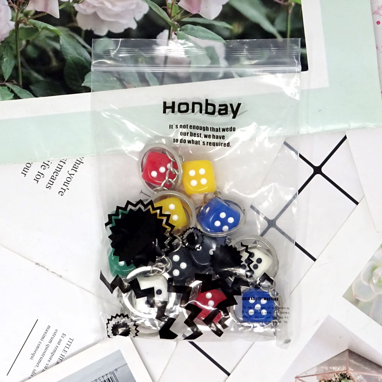 Honbay 12PCS Resin Dice Keychains 3D Cube Square Dice Key Rings Keyfob for Bag Purse Wallet Cellphone or Car Pendant (6 Color)