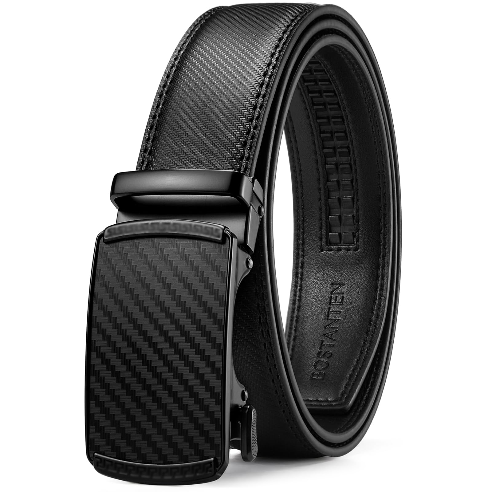 BOSTANTEN Mens Belt Leather Ratchet Belt For Men Dress and Casual with Adjustable Buckle, Trim to Fit