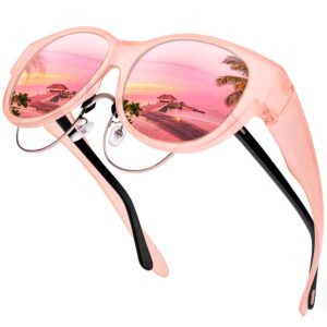 urumqi sunglasses fit over glasses for women, polarized uv400 protection sun glasses trendy round cat eye shades large lens