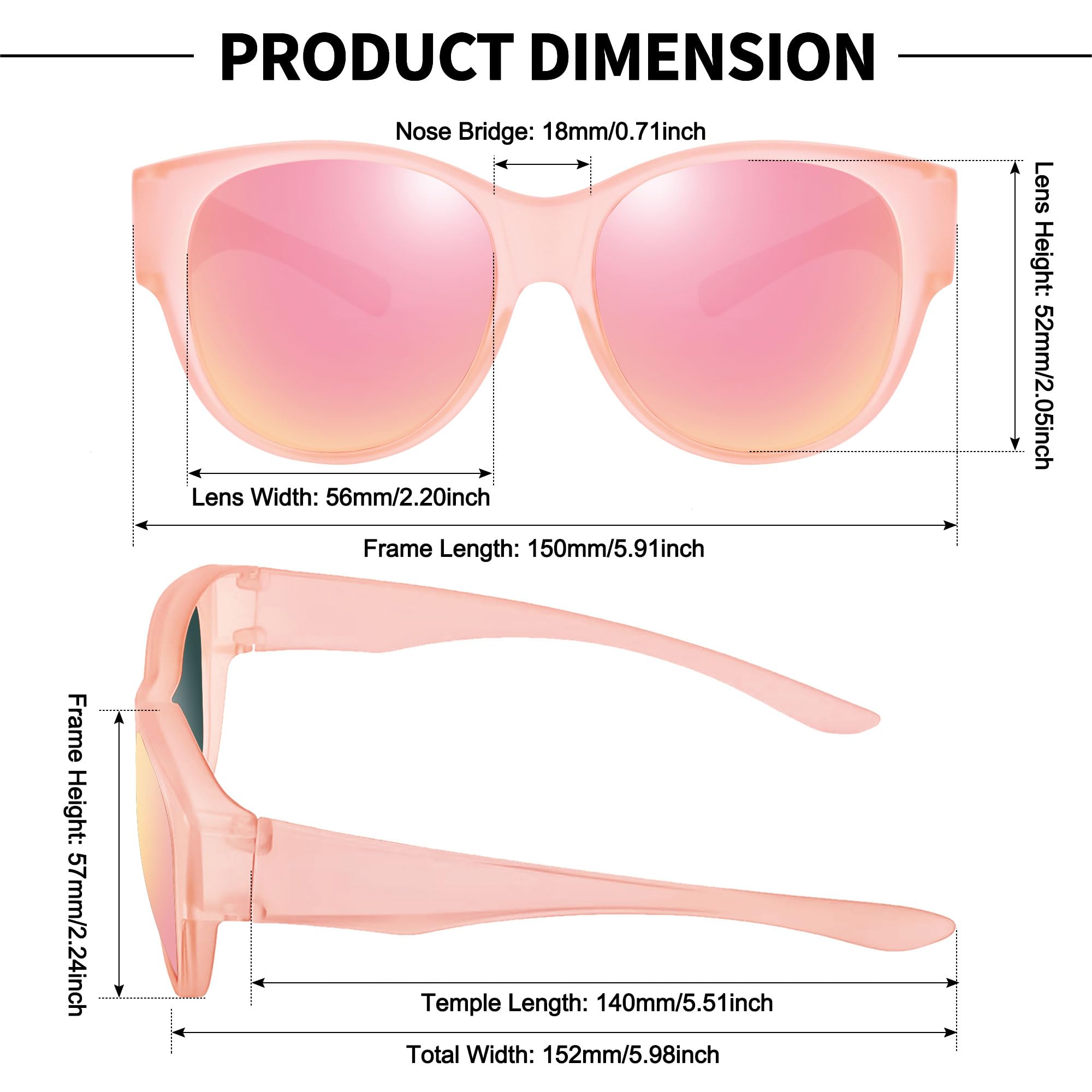 URUMQI Sunglasses Fit Over Glasses for Women, Polarized UV400 Protection Sun Glasses Trendy Round Cat Eye Shades Large Lens