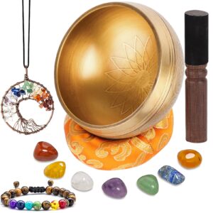 relaehih tibetan singing bowls set-hand-hammered in nepal sound bowl for meditation, yoga, chakra, meditation accessories, unique gifts for women, men (yellow, 4 inch *1)