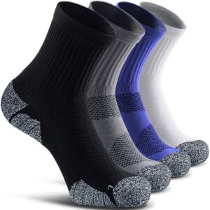 cwvlc unisex cushioned compression sport quarter socks, 4-pairs (black2,grey2,royal blue2,white2), m