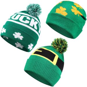 vicenpal 3 pcs st patrick's day beanie shamrock winter hat st patricks day accessories green lucky irish shamrock hat for woman and man