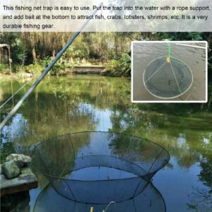 WEISGJA Portable Folded Fishing Net, Crab Net Fish Net with Fishing Rope, Hand Casting Cage Crab Net, Foldable Fishing Mesh Trap for,Minnows,Lobster,Crawfish, Shrimp etc. (39.4inch/100cm)