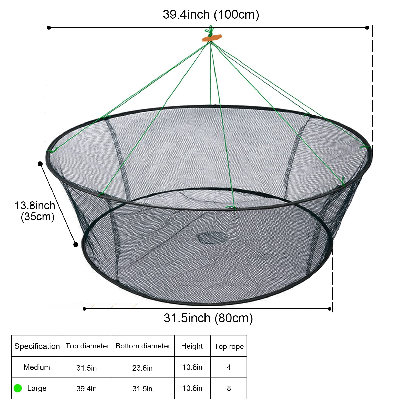 WEISGJA Portable Folded Fishing Net, Crab Net Fish Net with Fishing Rope, Hand Casting Cage Crab Net, Foldable Fishing Mesh Trap for,Minnows,Lobster,Crawfish, Shrimp etc. (39.4inch/100cm)