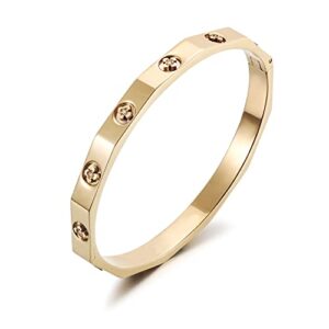 wistic gold bangle for women four leaf clover polished chunky bracelets for menstainless steel gold plated bangle jewelry for unisex adults fashion style.