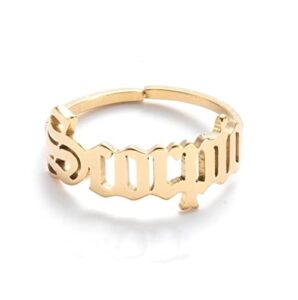 colorful bling constellation rings for women, 12 zodiac old english letter adjustable stainless steel zodiac sign ring horoscope astrology jewelry-gold scorpio