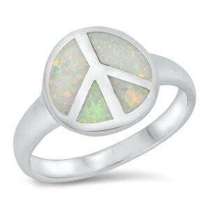 closeoutwarehouse white simulated opal peace sign ring sterling silver size 9