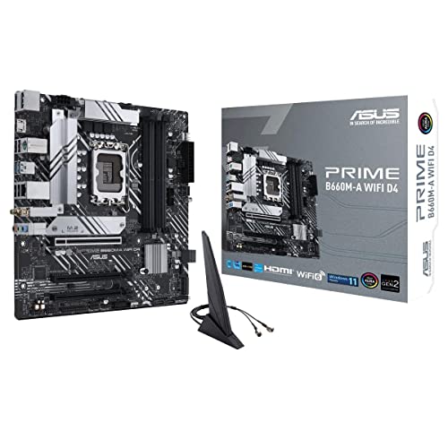 ASUS Prime Motherboard B660M-A WiFi D4 LGA 1700(Intel 12th Gen) mATX (PCIe 4.0, Wi-Fi 6,DDR4,2xM.2 Slots, 1Gb LAN, DP,2 x HDMI, USB 3.2 Rear Gen 2 and Front Gen 1 Type-C, Aura Sync)