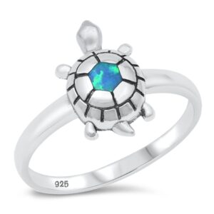 closeoutwarehouse blue simulated opal wood turtle ring sterling silver size 4