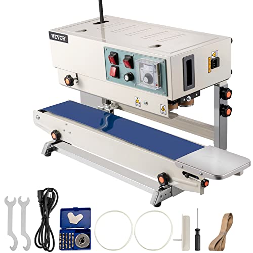 VEVOR Continuous Band Sealer, 0.24-0.6 in/6-15 mm Seal Width, FR900 110V/60Hz Vertical Sealing Machine, Band Heat Sealer with Digital Temperature Control for PVC Membrane Bag Film