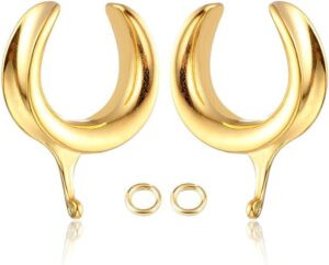 earblity (8mm 0g diy ear saddle tunnel plugs piercing stretchers gold hypoallergenic 316 stainless steel ear gauges dangle accessories expander fashion body jewelry 2pcs