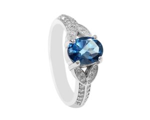 925 solid silver natural london blue topaz 8x6 mm oval cut december birthstone statement unisex proposal ring for love and friendship gift (rhodium plated silver, 6)