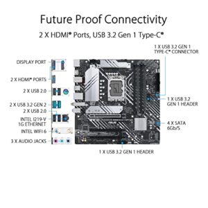 ASUS Prime Motherboard B660M-A WiFi D4 LGA 1700(Intel 12th Gen) mATX (PCIe 4.0, Wi-Fi 6,DDR4,2xM.2 Slots, 1Gb LAN, DP,2 x HDMI, USB 3.2 Rear Gen 2 and Front Gen 1 Type-C, Aura Sync)