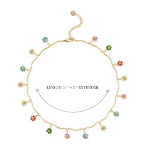 Fettero Cute Choker Necklace for Women Colorful Daisy Flower Choker Cute Chain Choker Necklace Delicate Fashion Gold Dainty Simple Necklace for Women Jewelry Gifts -Colorful Daisies