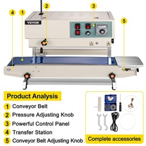 VEVOR Continuous Band Sealer, 0.24-0.6 in/6-15 mm Seal Width, FR900 110V/60Hz Vertical Sealing Machine, Band Heat Sealer with Digital Temperature Control for PVC Membrane Bag Film