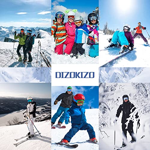 Dizokizo Ski Goggles Cylindrical Skiing Snowboard Lens Anti-fog 100% UV Protection Triple Breathable Foams Embossed Strap for Women Men REVO Blue