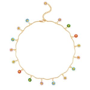 fettero cute choker necklace for women colorful daisy flower choker cute chain choker necklace delicate fashion gold dainty simple necklace for women jewelry gifts -colorful daisies